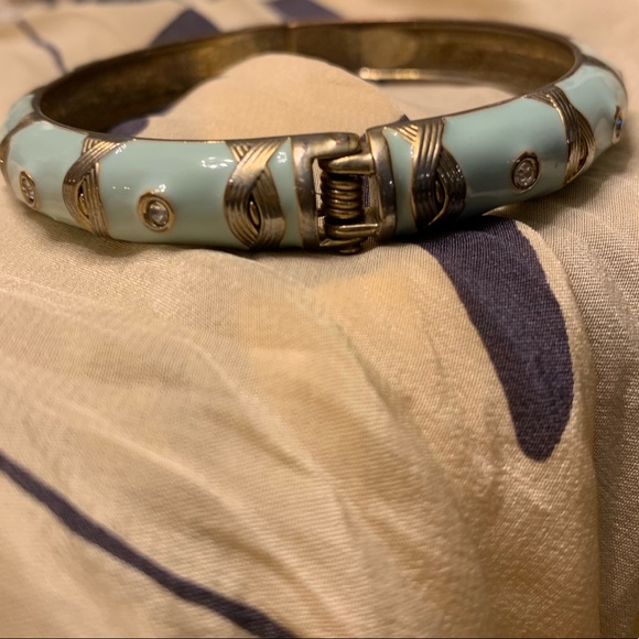 Jewelry | Vintage Sea Foam Green And Gold Bangle | Poshmark